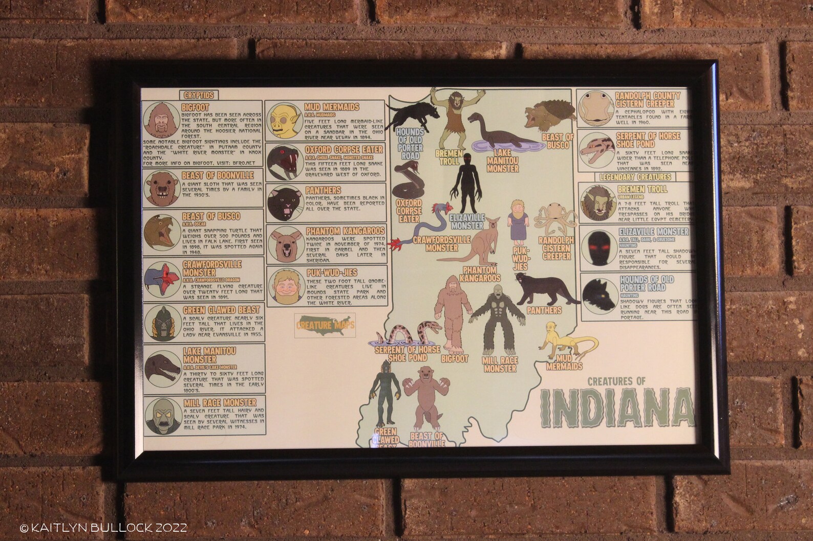 Indiana Art Print: Cryptids and Creatures of Indiana - Etsy