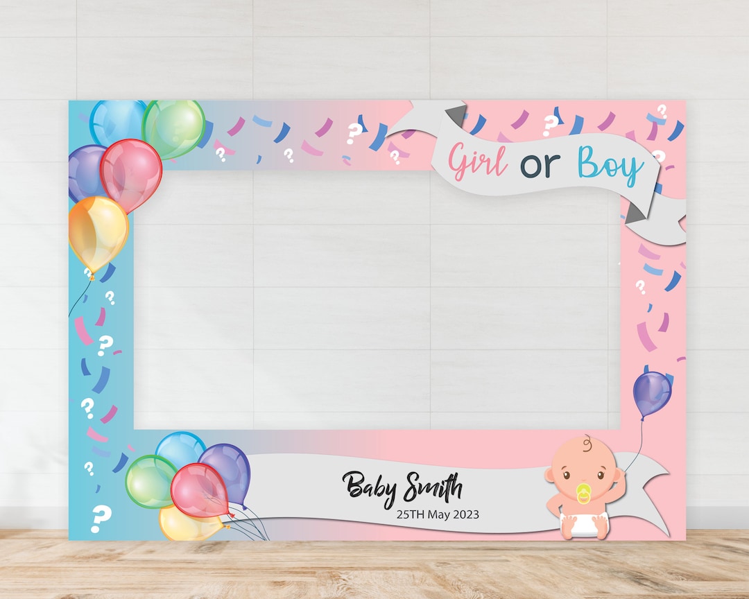 Gender Reveal Selfie Frame Cute Balloons Landscape Gender - Etsy