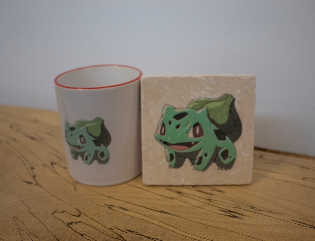 Stone Coasters & Mug Set: Bulbasaur Pokemon / Regalo de juego retro ...