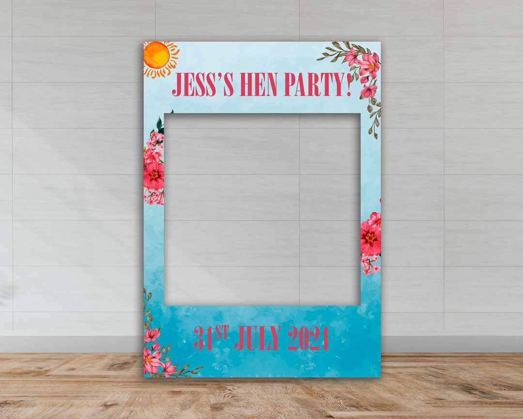 Customisable Selfie Frame | Watercolour Sky + Pink Flowers | Party Prop ...