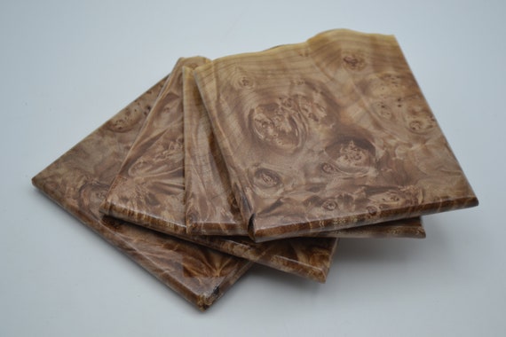 Maple Burl Wood Coasters With Live Edge Stabilized Set of 4 - Etsy