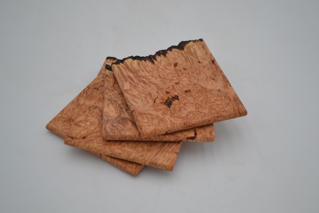 Maple Burl Wood Coasters With Live Edge, Stabilized - Set of 4 - Etsy