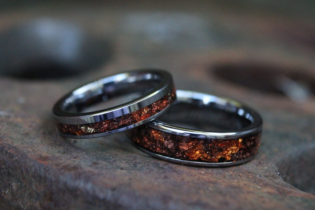 Rusted Ember and Tungsten Handmade Ring Set Engagement Rings - Etsy