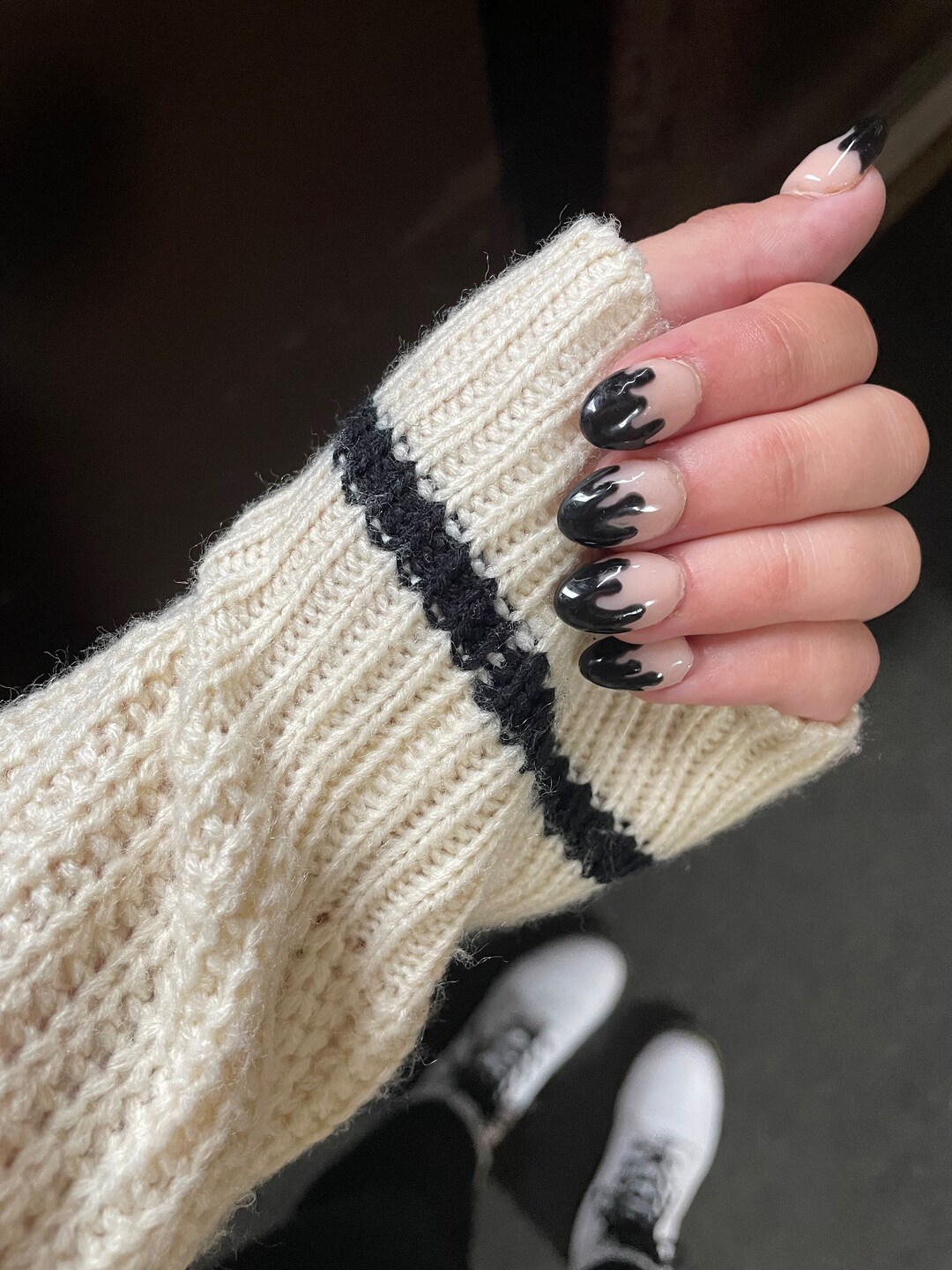 Trippy Black and Nude Press on Nails Black French Tip Fake - Etsy