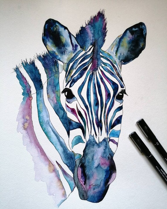 Colourful Watercolour Zebra Print | Etsy