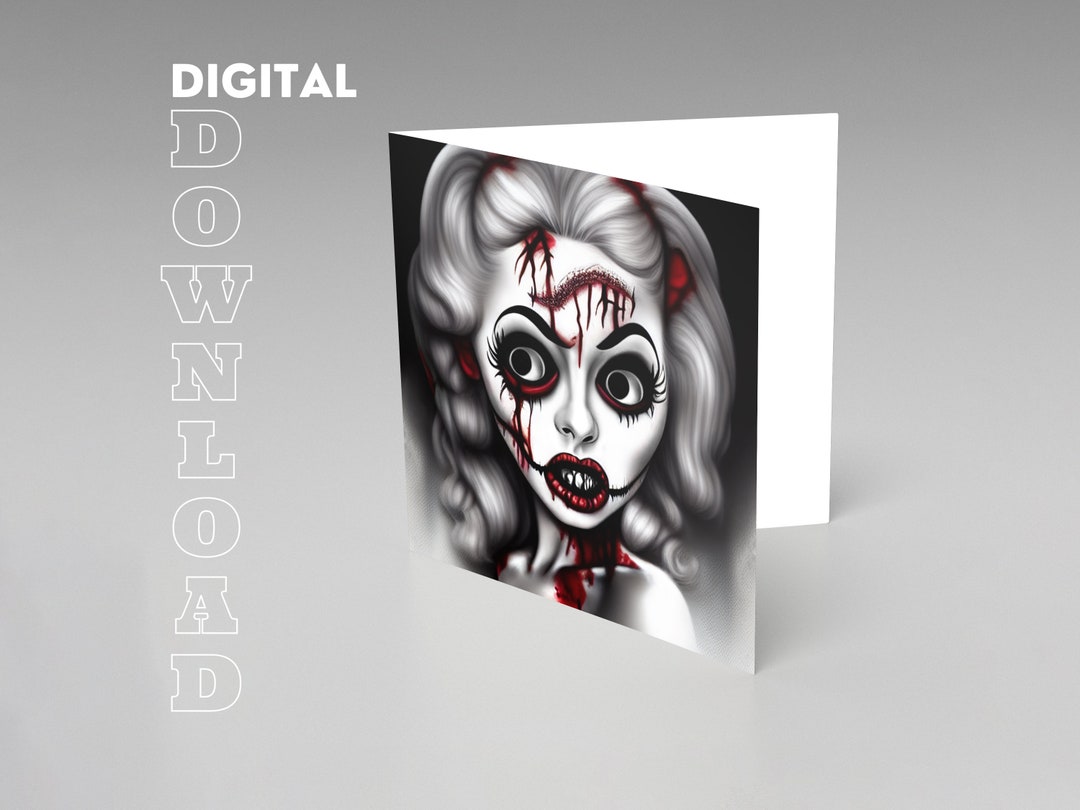 Printable Horror Pin-up Girl Greeting Card 5 X 5 Inch Square Foldable ...