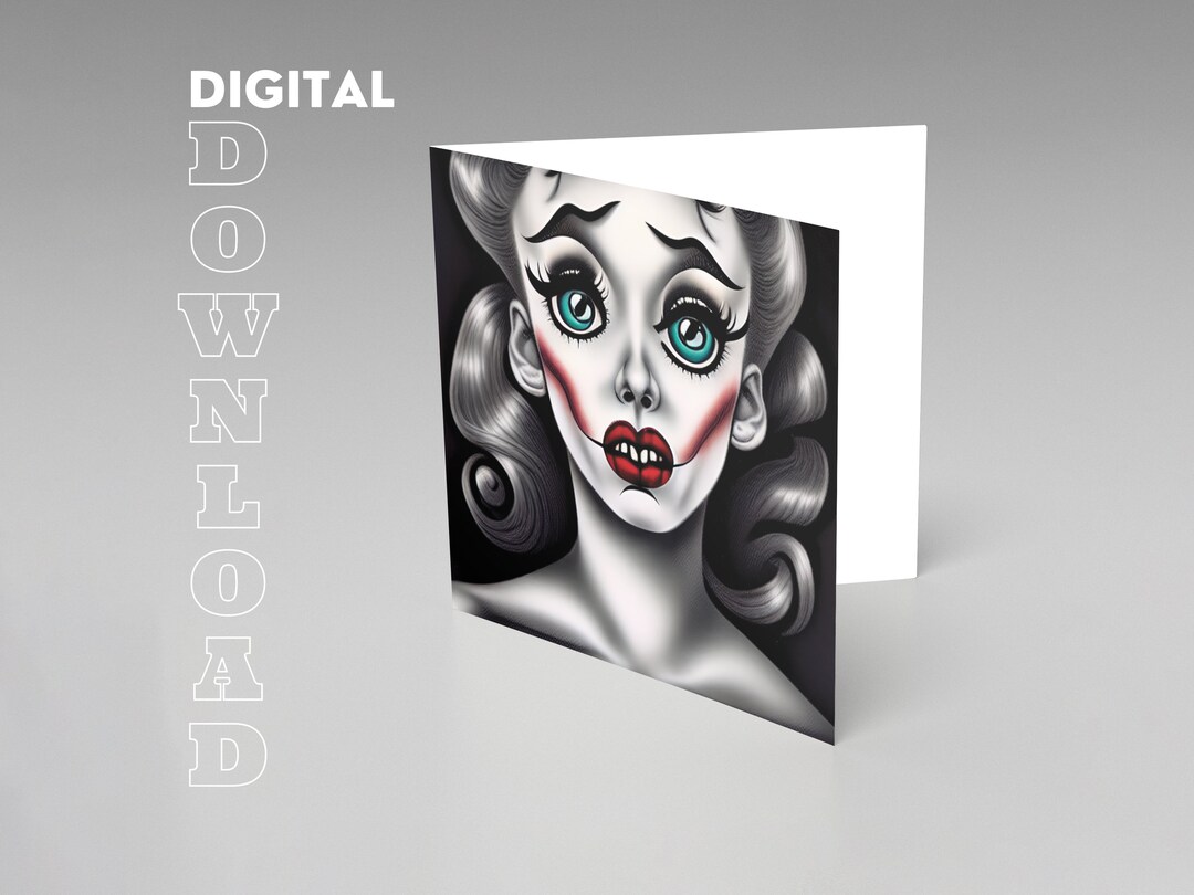 Printable Horror Pin-up Girl Greeting Card 5 X 5 Inch Square Foldable ...