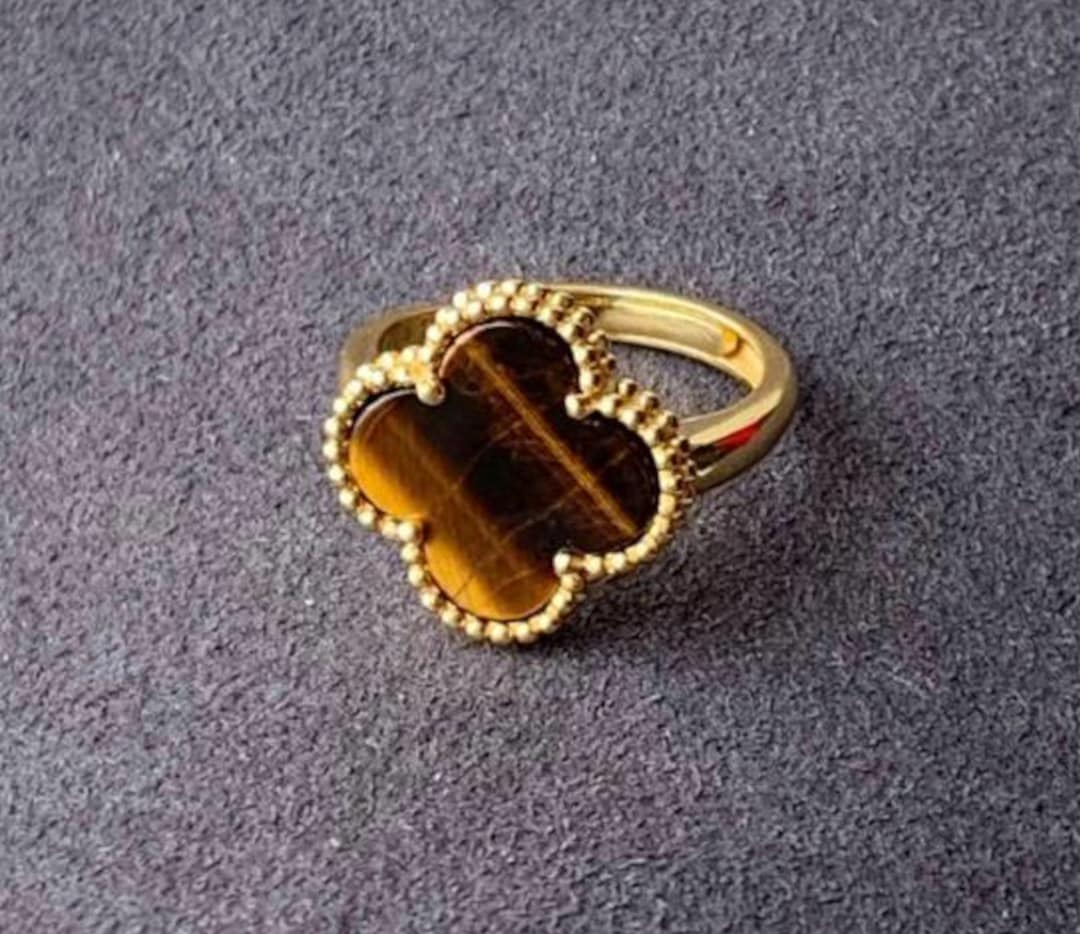 15mm Clover Ring, Tiger Eye Clover Ring - Etsy