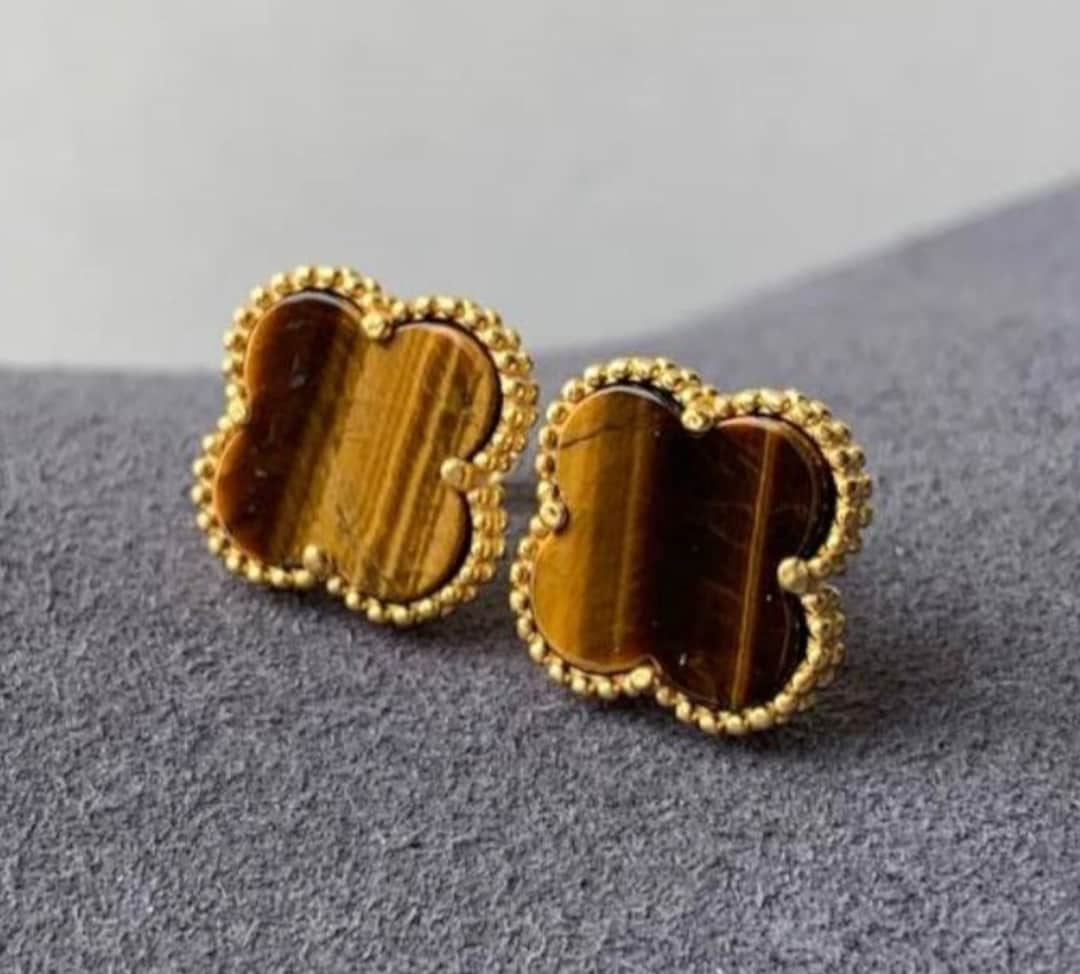 15mm Clover Earrings TIGER EYE Clover Earrings - Etsy