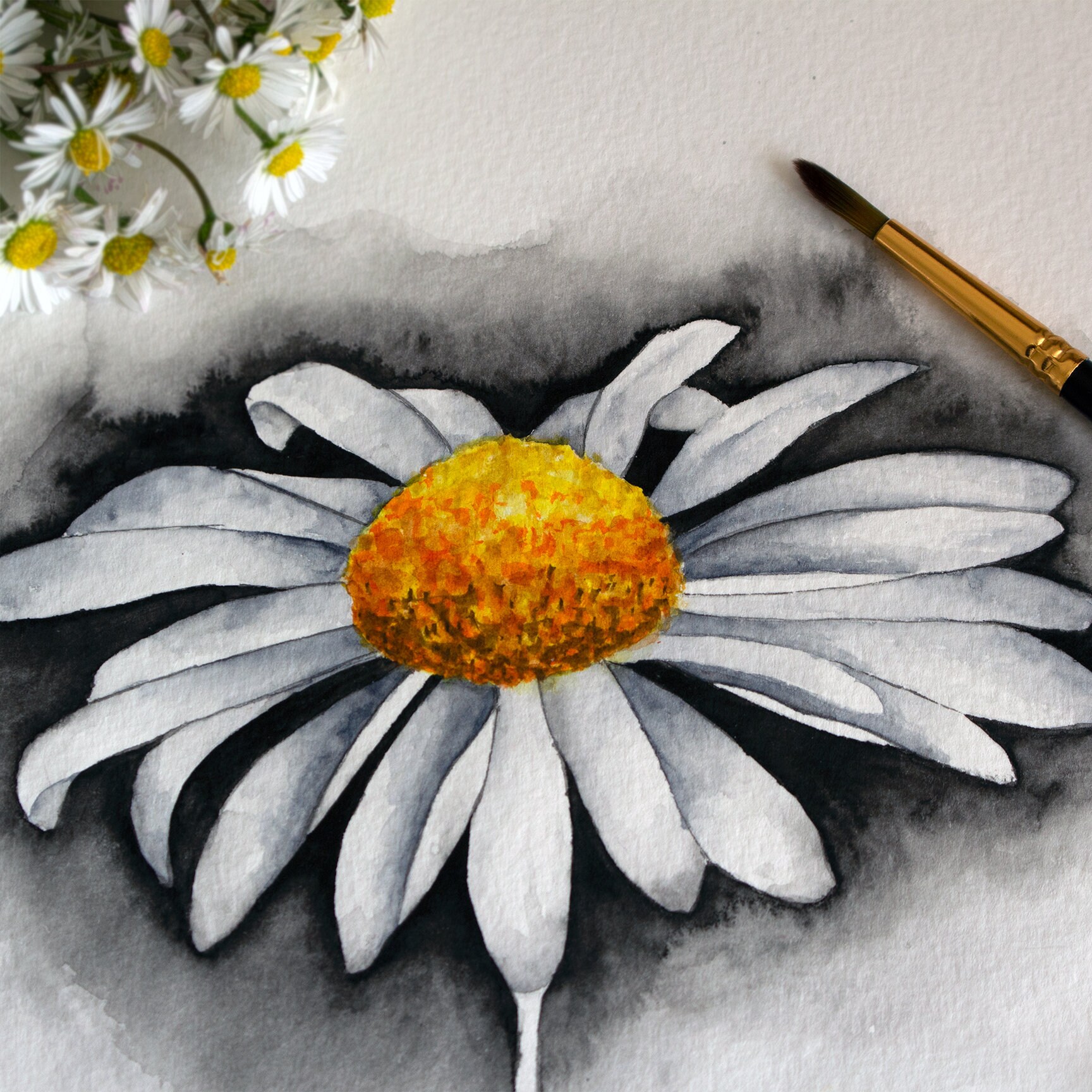 Authentic Watercolour Print Vibrant Daisy Flower Art Floral, Botanic ...