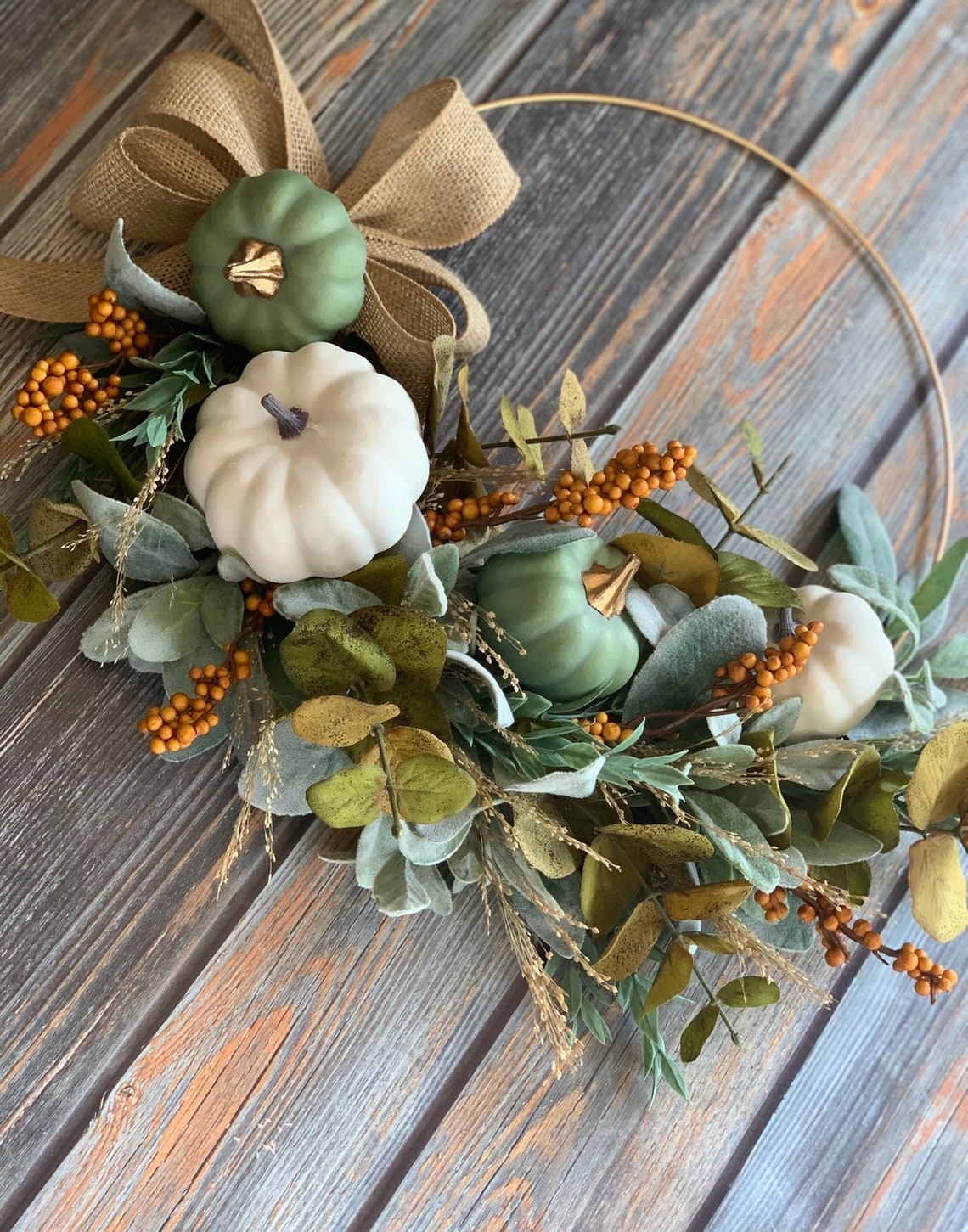Modern Farmhouse Fall Hoop Wreath Pumpkin Wreath Neutral - Etsy