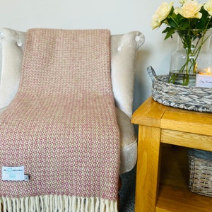 Raspberry Pink and Sage Green Illusion Weave Pure New Wool Blanket ...