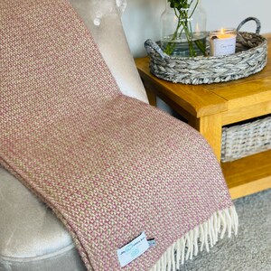 Raspberry Pink and Sage Green Illusion Weave Pure New Wool Blanket ...