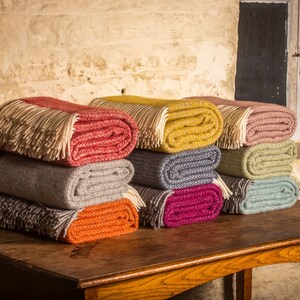 Raspberry Pink and Sage Green Illusion Weave Pure New Wool Blanket ...