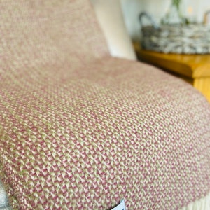 Raspberry Pink and Sage Green Illusion Weave Pure New Wool Blanket ...