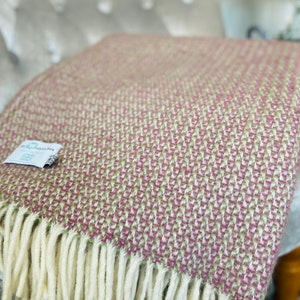 Raspberry Pink and Sage Green Illusion Weave Pure New Wool Blanket ...
