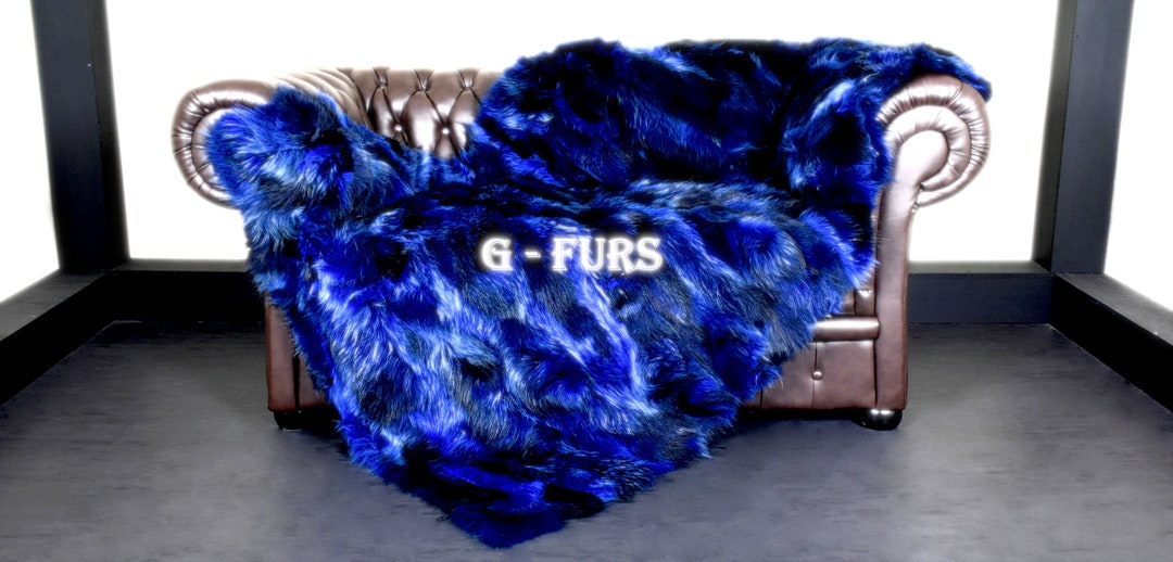 Luxury Real Navy Blue Fox Fur Blanket - Etsy
