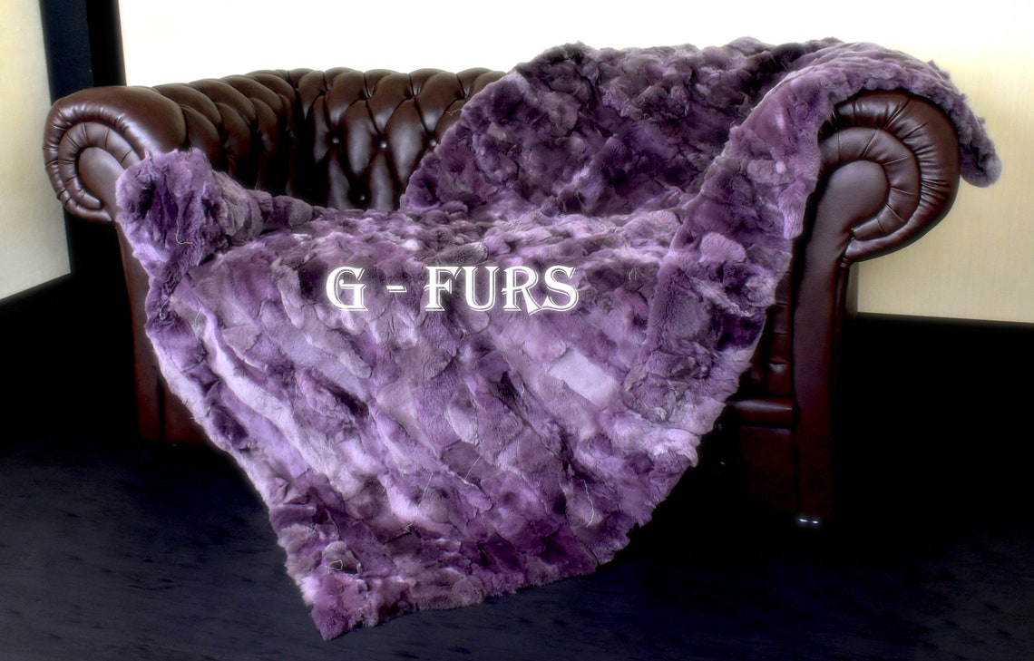 Luxury Pastel Violet Rex Rabbit Fur Throw Blanket | Etsy