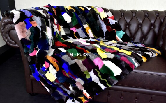Luxury Real Multicolor Rex Rabbit Throw Blanket | Etsy