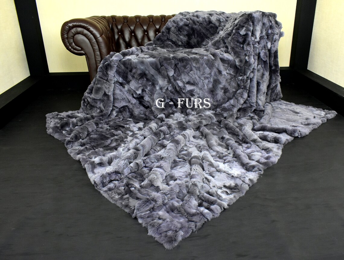 Luxury Real Grey Rex Rabbit Fur Throw Blanket | Etsy