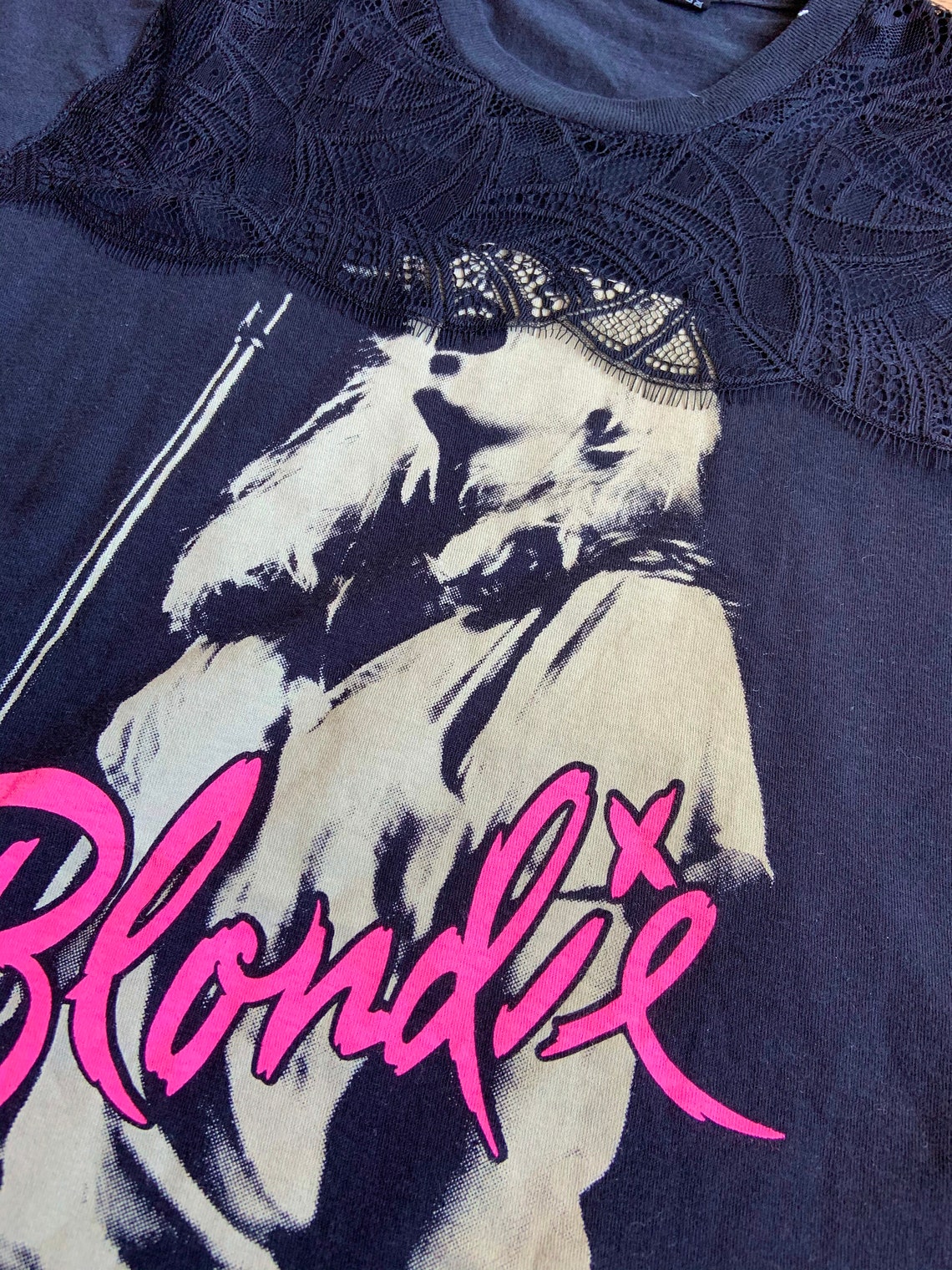 Blondie Reworked Vintage Rocker T Shirt W/ Chantilly French Lace Detail ...