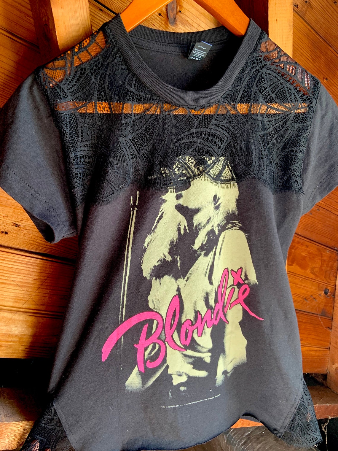 Blondie Reworked Vintage Rocker T Shirt W/ Chantilly French Lace Detail ...