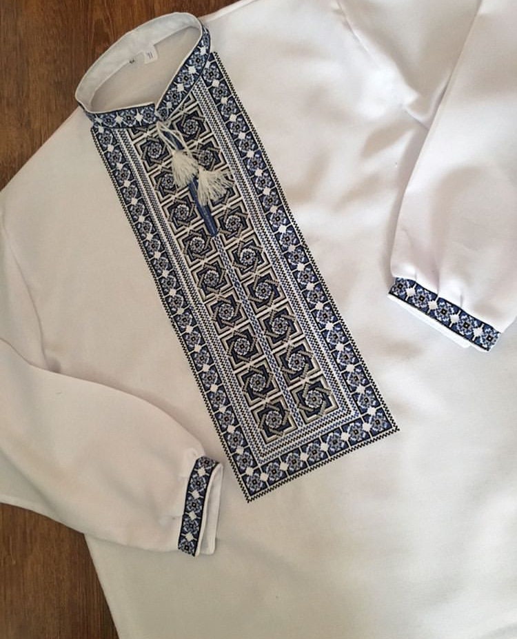 Modern Embroidered Men's Shirt. Handmade White Shirt. Ethno Folk Shirt ...