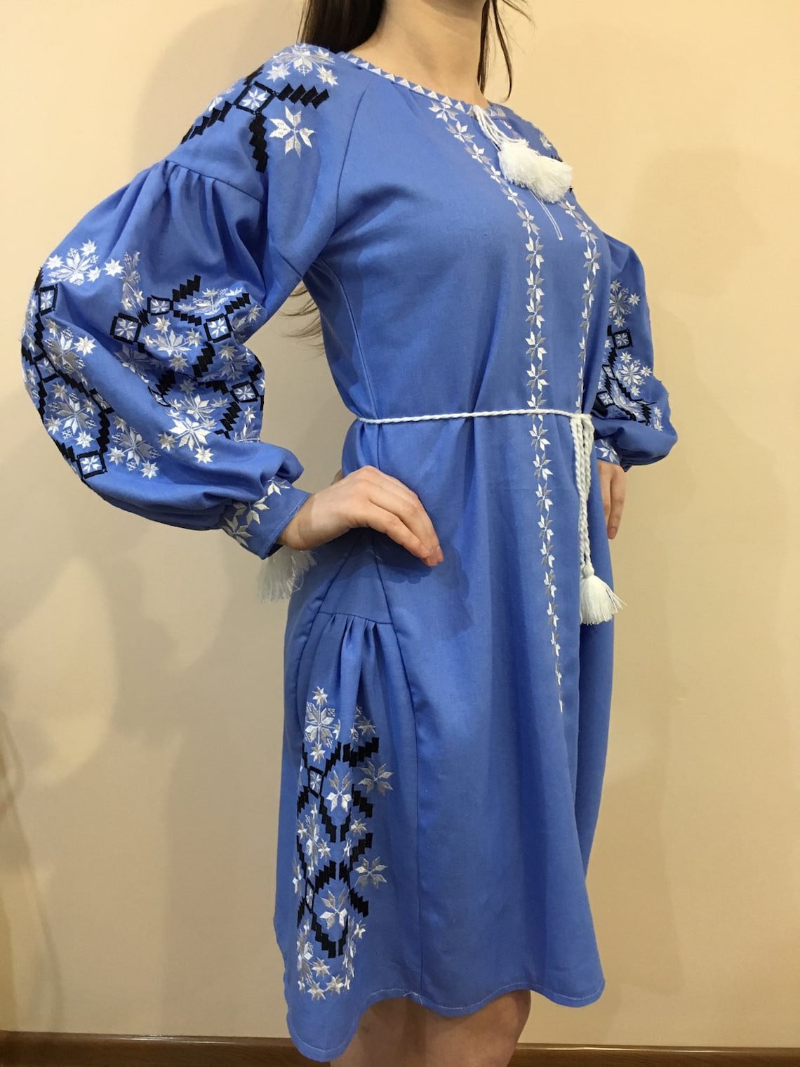 Beautiful Blue Embroidered Dress. Handmade Dress. Ethno Folk - Etsy