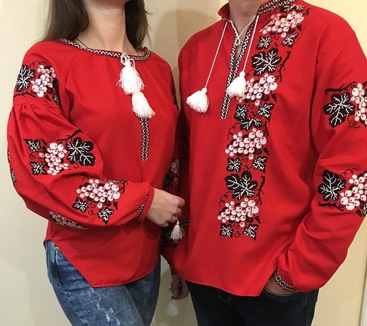 Modern Embroidered Men's Shirt. Handmade Red Shirt. Ethno Folk Shirt ...