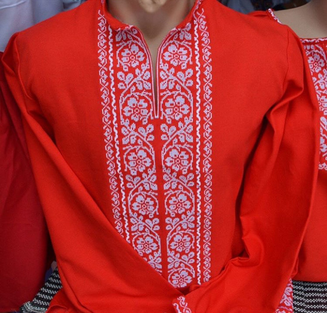 Modern Embroidered Men's Shirt. Handmade Red Shirt. Ethno - Etsy