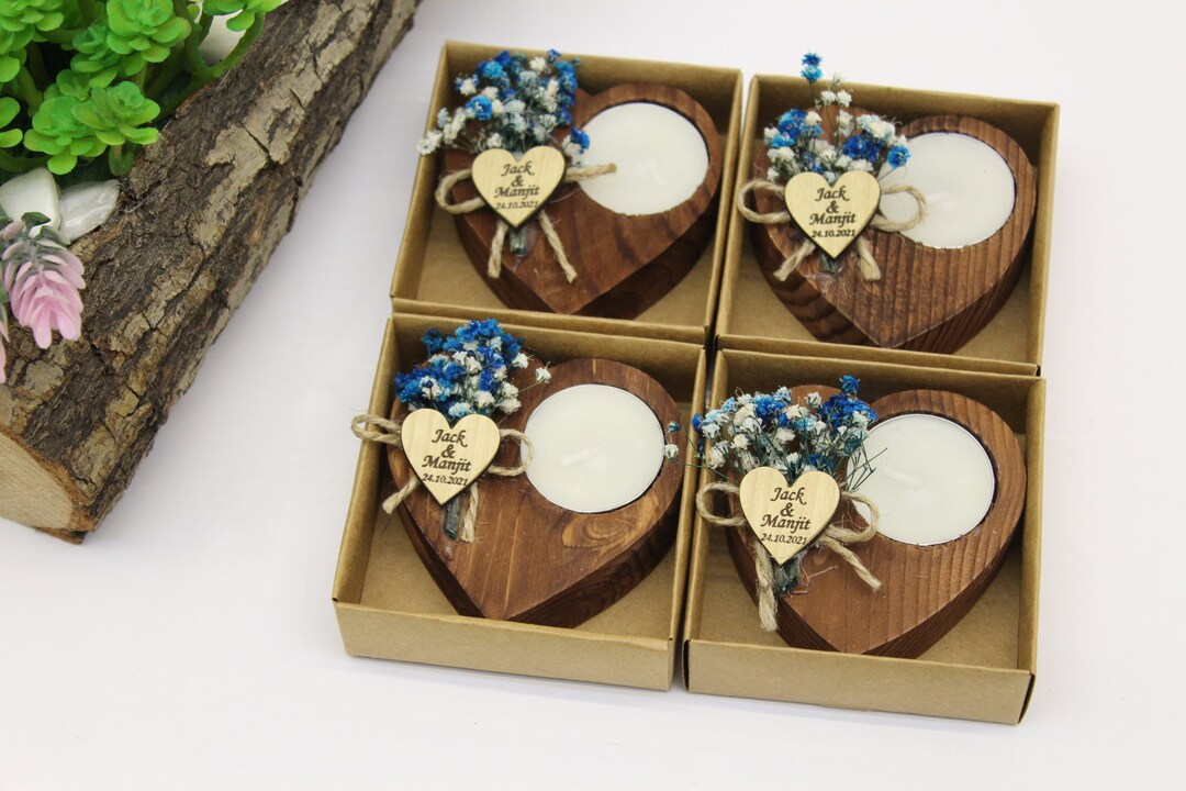 Wood Heart Candle Holder Wedding Favors, Personalized Wedding Candle ...