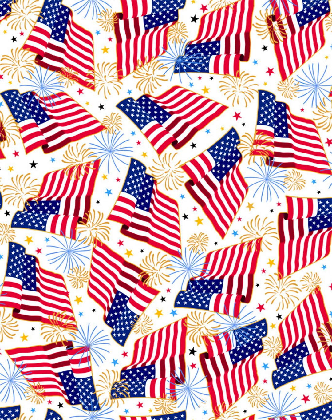 Patriotic Cotton Fabric by the Yard - Proud & True Flags and Fireworks ...