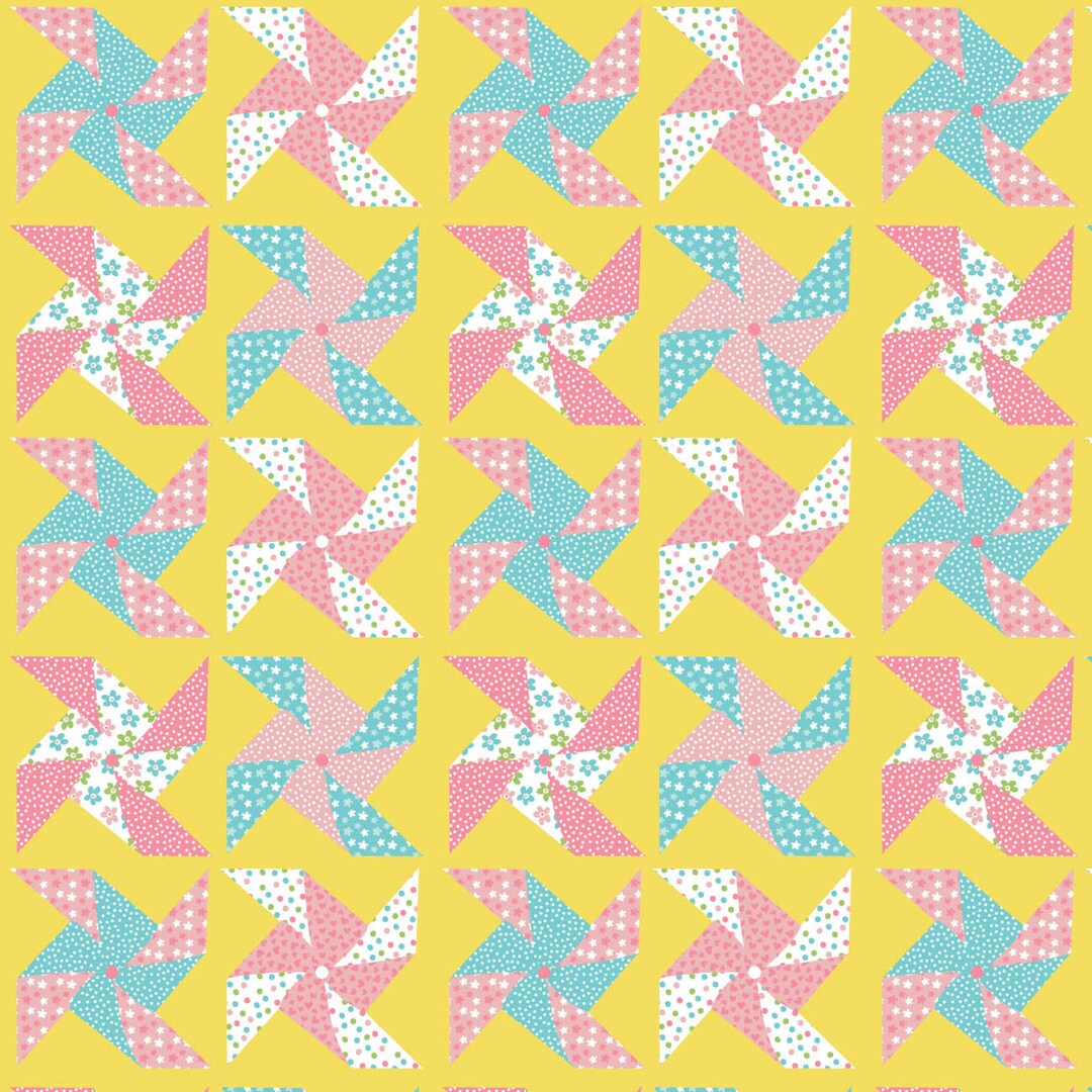 Pinwheel Cotton Fabric by the Yard - Pucker up Floral Pinwheels Yellow ...