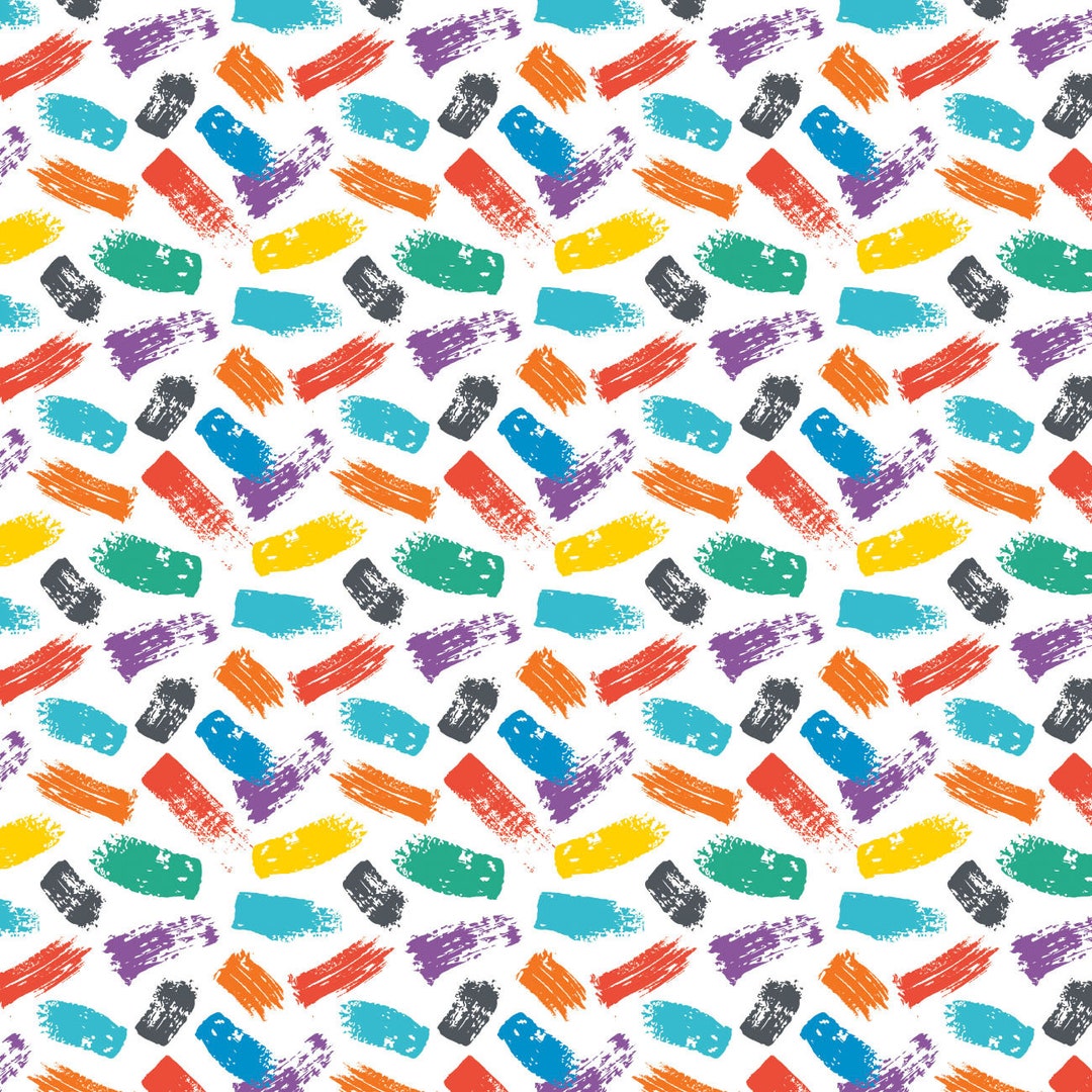 Kids Art Cotton Fabric by the Yard - Art Class Brush Strokes - Camelot ...