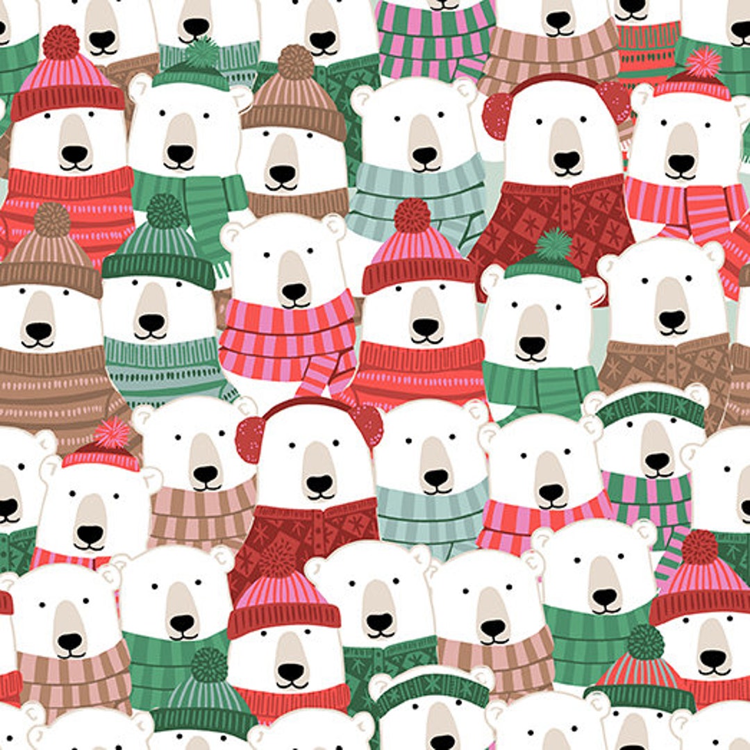 Polar Bear Cotton Fabric by the Yard - Polar Bear Lodge Bear Face Multi ...