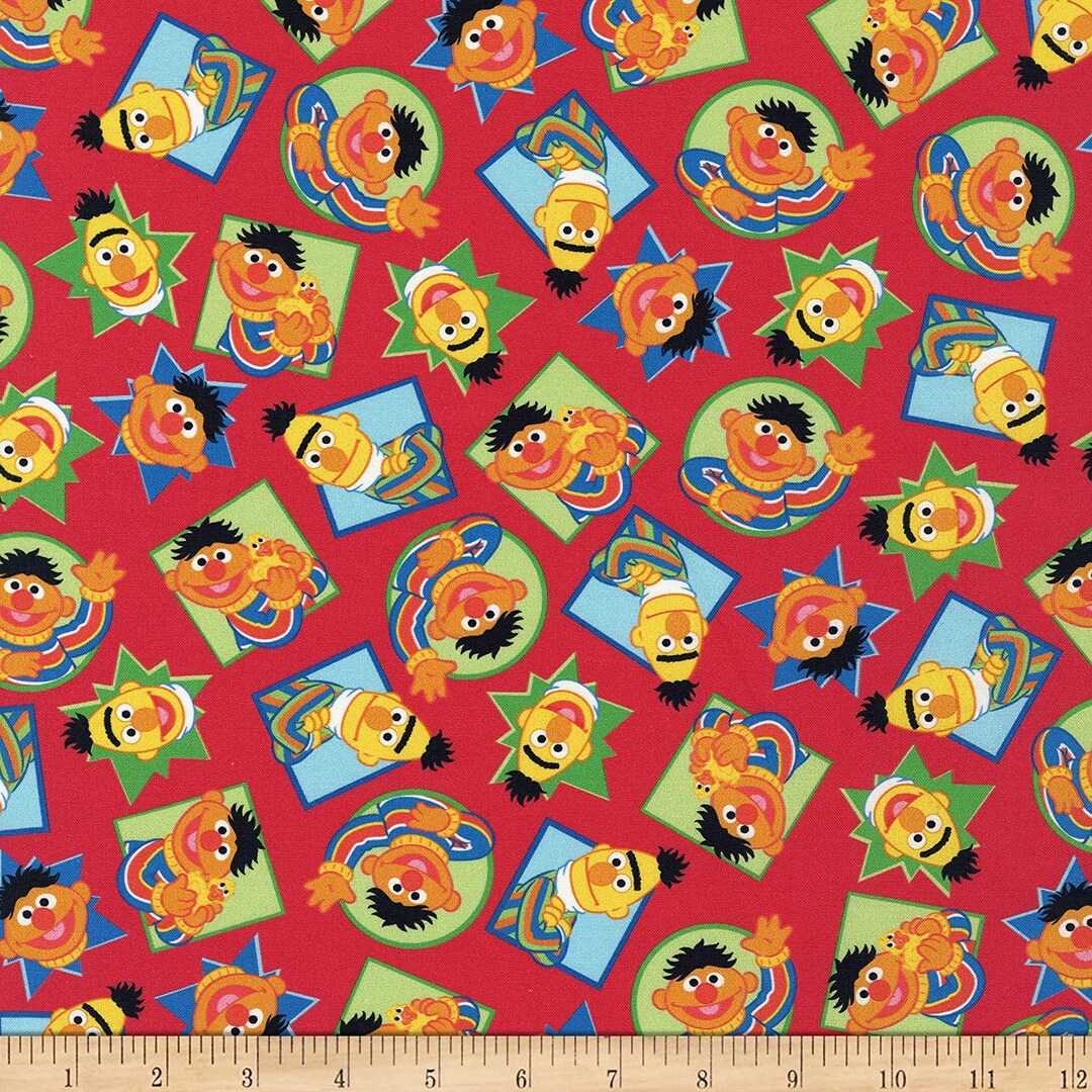 Sesame Street Cotton Fabric by the Yard - Bert and Ernie Red - QT ...