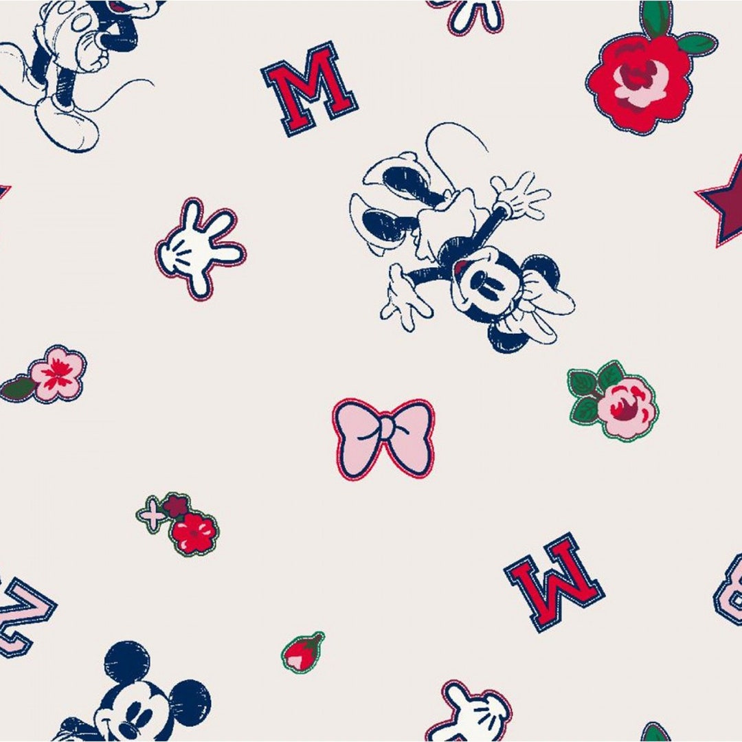 Mickey Mouse Cotton Fabric by the Yard - Mickey and Minnie Mouse Item ...