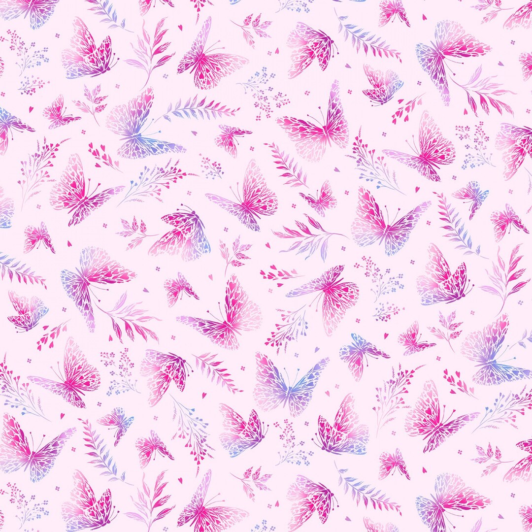 Butterfly Cotton Fabric by the Yard Fly by Butterfly Magic Wings Pink ...