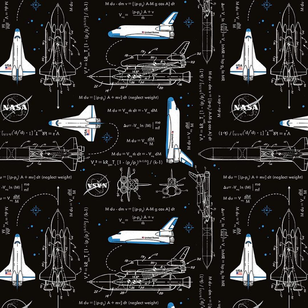 NASA Cotton Fabric by the Yard - Outer Space by NASA Rocket Math Black ...