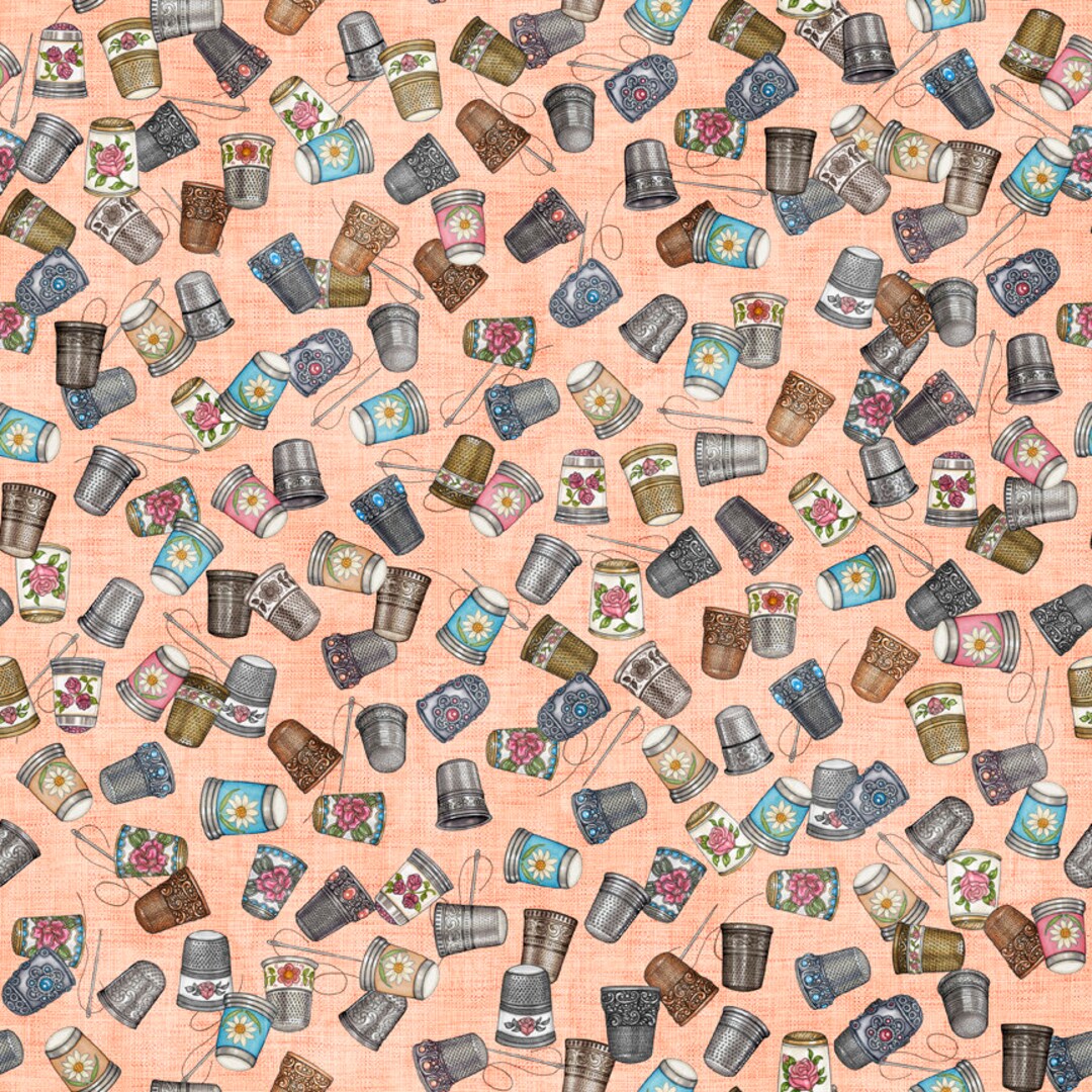 Sewing Thimble Cotton Fabric by the Yard - Just Sew Thimbles Pink - QT ...