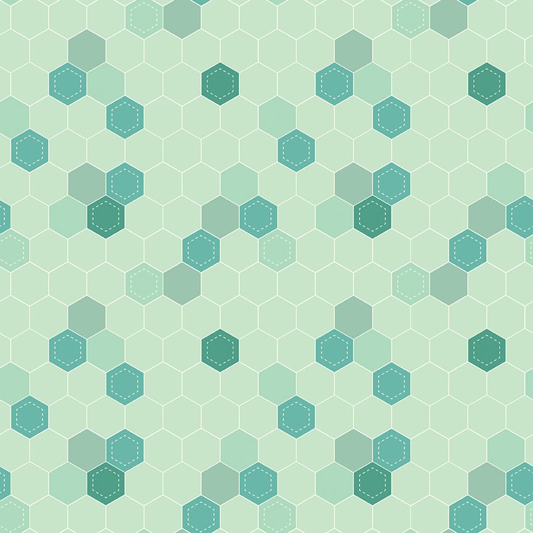 Hexagon Cotton Fabric by the Yard - Daisy Fields Honeycomb Mint ...