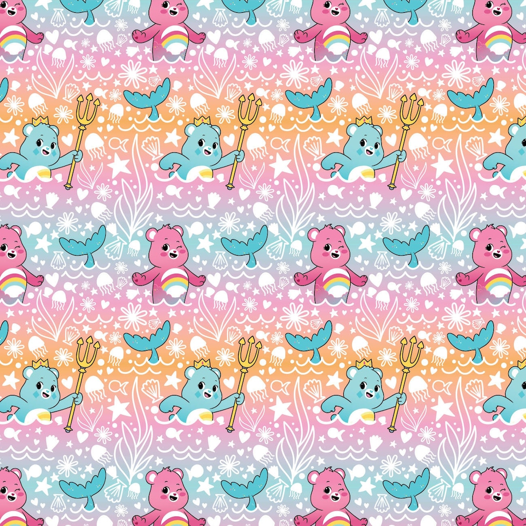 Care Bears Cotton Fabric by the Yard - Care Bears Mer Bears Ocean ...