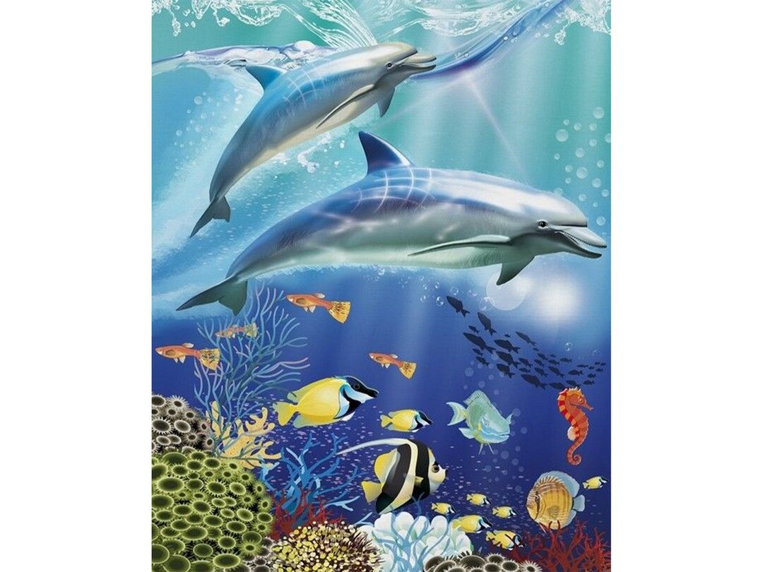 Dolphin Cotton Fabric Panel - Happy Dolphins Panel 36" X 44" - David ...
