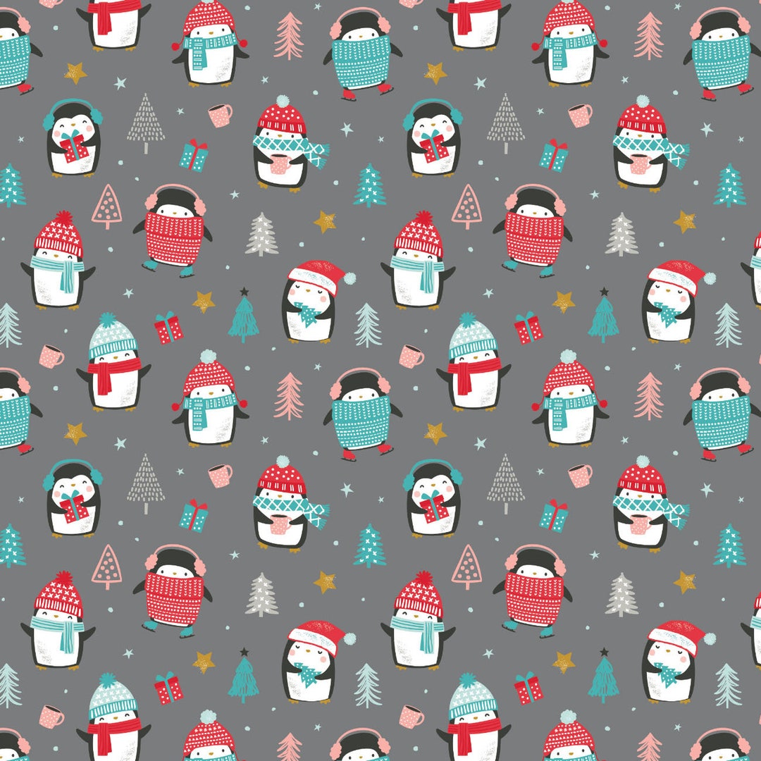 Penguin Cotton Fabric by the Yard - Merry Penguins Winter Delight ...