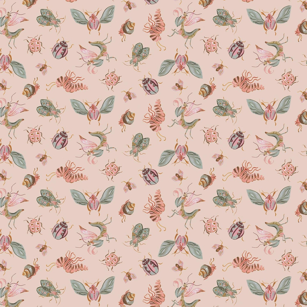 Bug Cotton Fabric by the Yard - Swan Song Pretty Bugs Salmon - Rae ...
