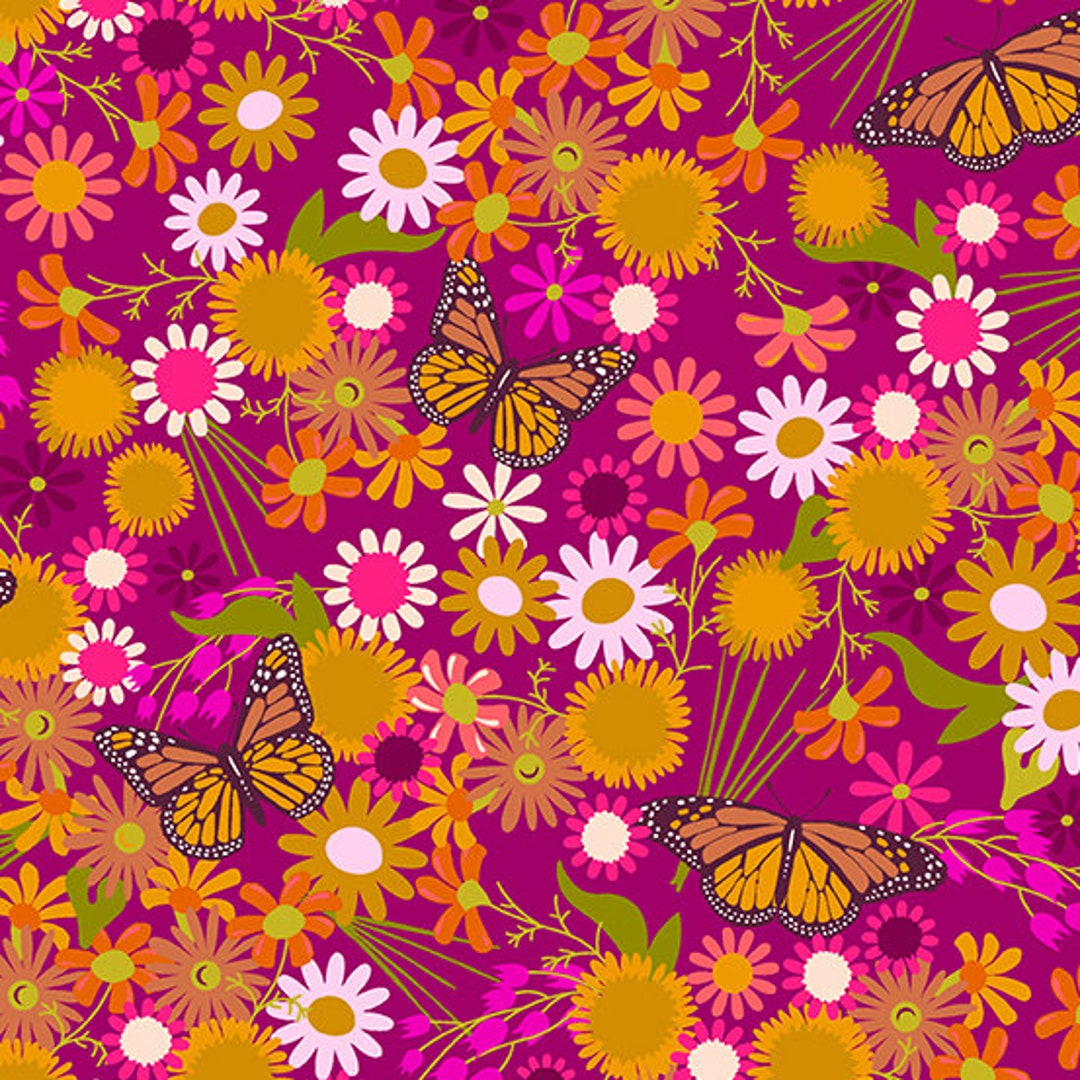 Alison Glass Cotton Fabric by the Yard Wildflowers Monarchs and Flowers ...