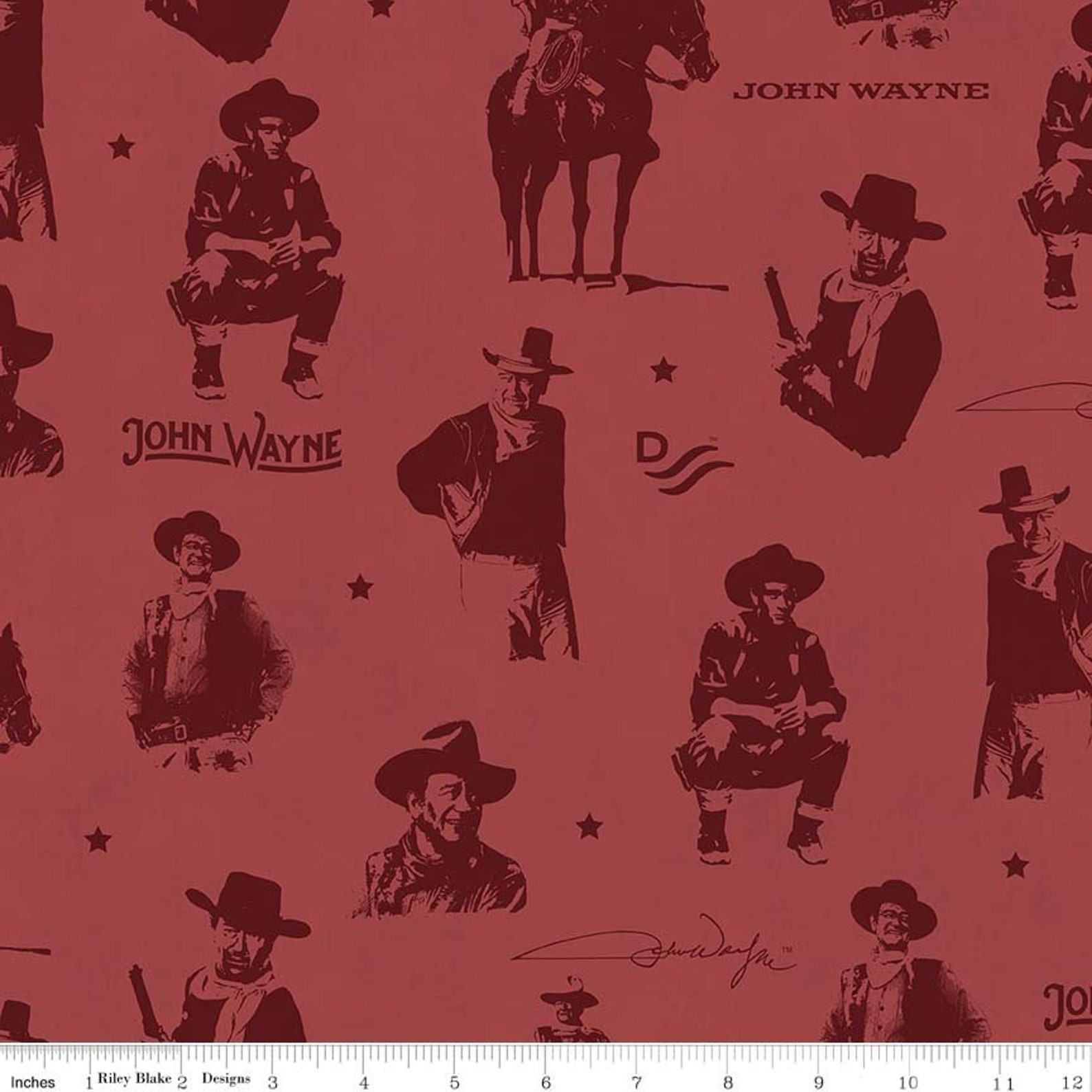 John Wayne Fabric by the Yard - John Wayne Red Silhouettes - Riley ...