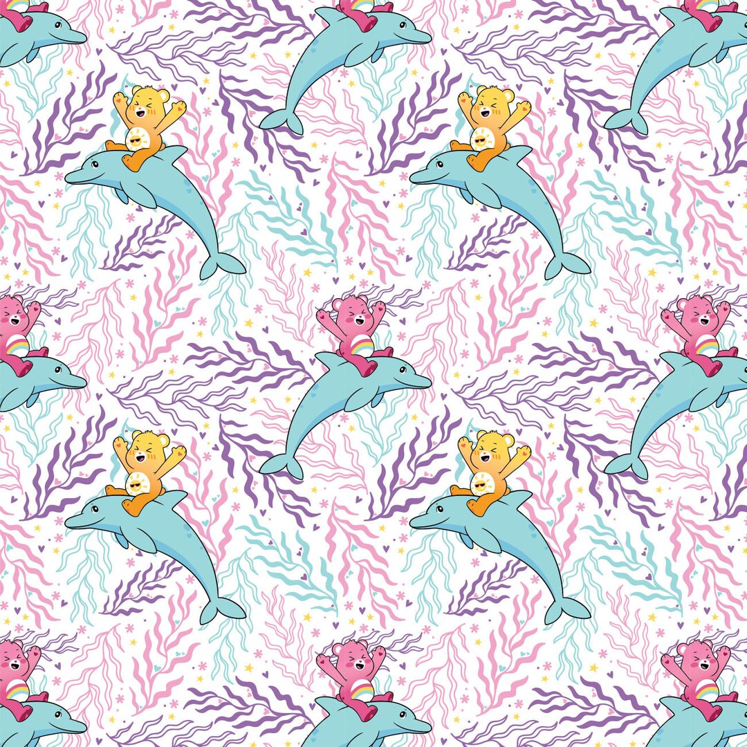 Care Bears Cotton Fabric by the Yard - Care Bears Mer Bears Dolphin ...
