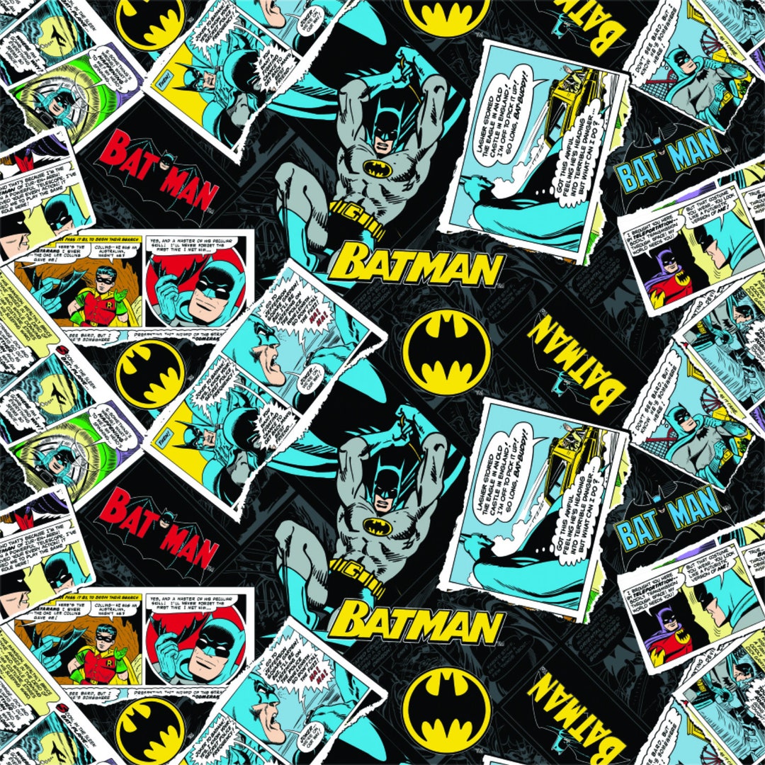 Batman Cotton Fabric by the Yard - Black DC Batman Collage - Camelot ...