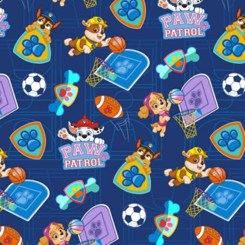 Paw Patrol Cotton Fabric By The Yard Paw Patrol Sporty Pup Etsy